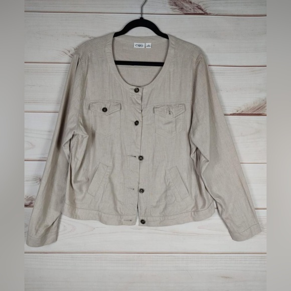 Cato | Jackets & Coats | Cato Xl Jacket Womans Tan Linen Rayon Fabric ...